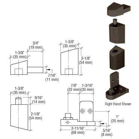 Dark Bronze Right Hand Pivot Set - Commercial Door Hardware