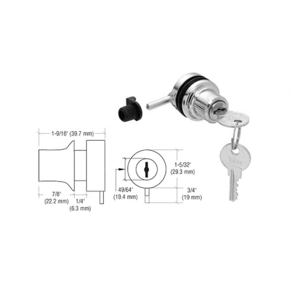 Showcase Through Glass Lock - Chrome Plunger Hardware