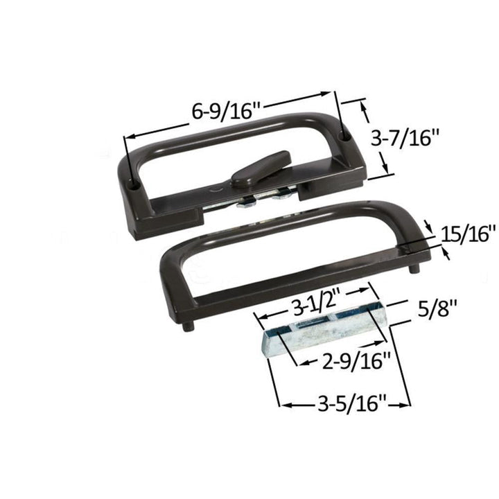 Brown Sliding Patio Door Hardware - Hook Style Handle 6-9/16